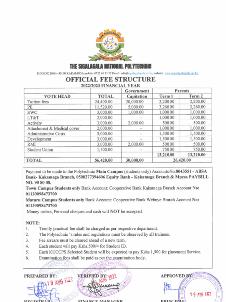 Official Fee Structure | PDF