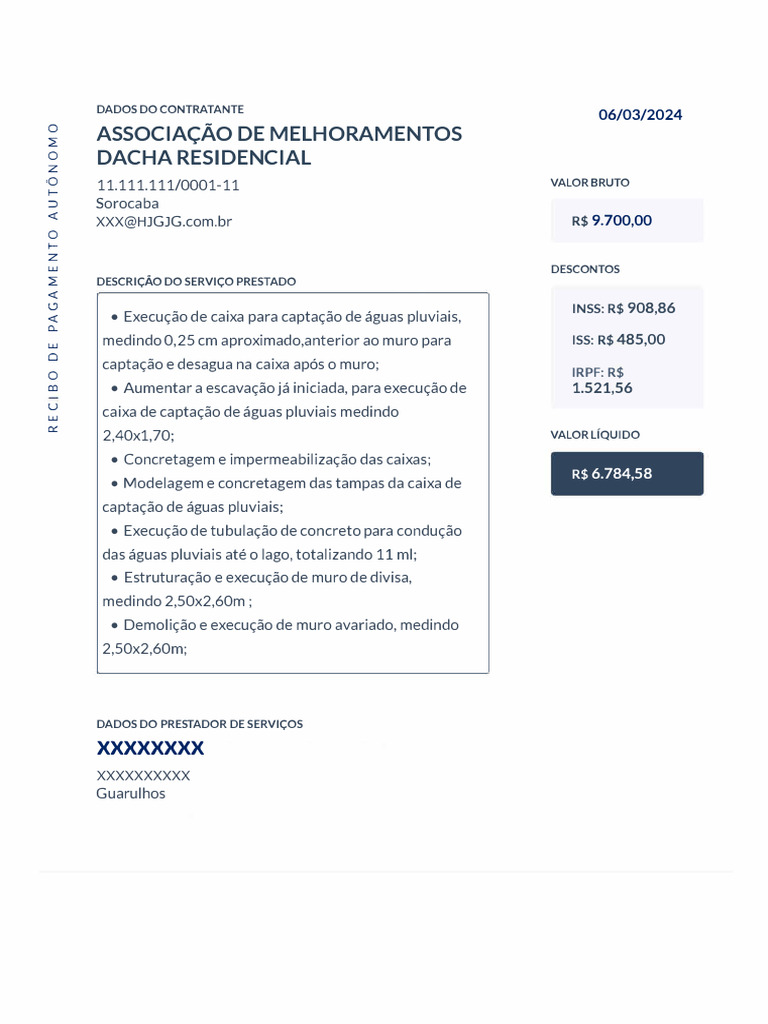 MODELO Recibo RPA | PDF