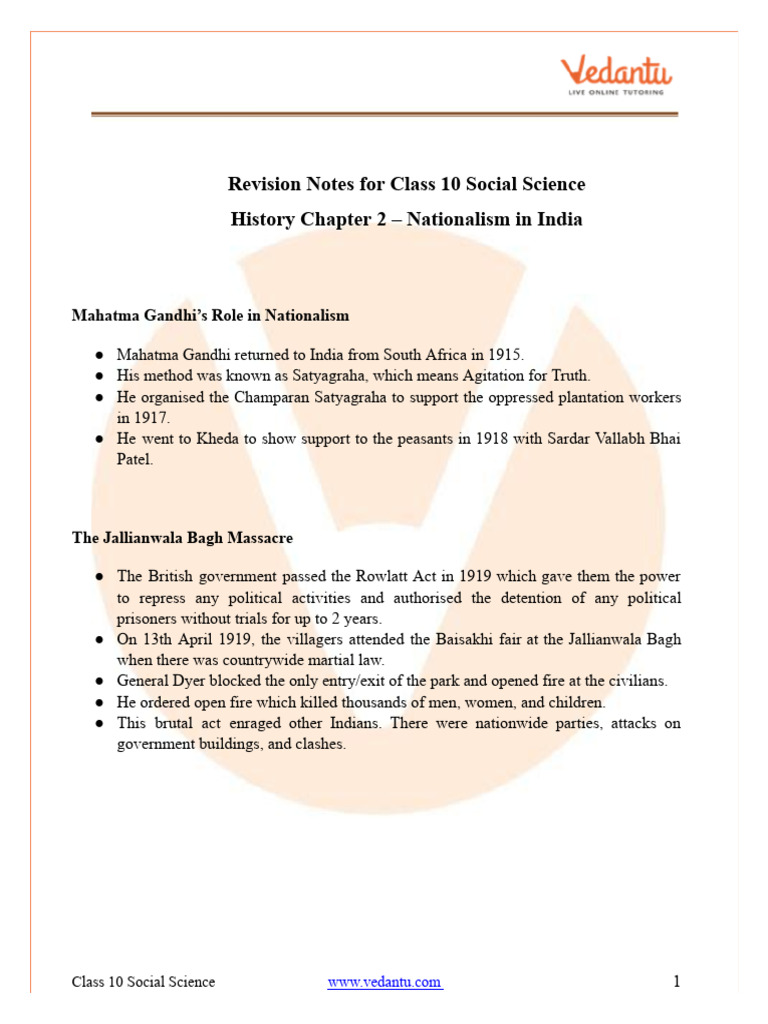 Nationalism in India Class 10 Notes CBSE History Chapter 2 FREE PDF | PDF