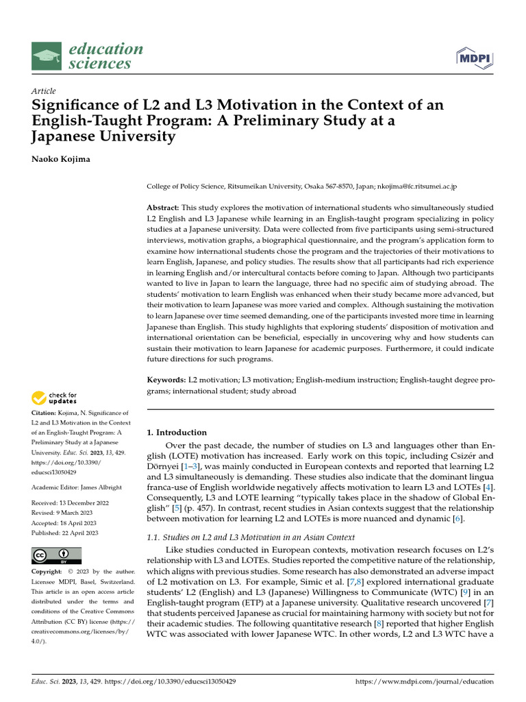 Kojima Significance Of L2 And L3 Motivation In The Context Of An