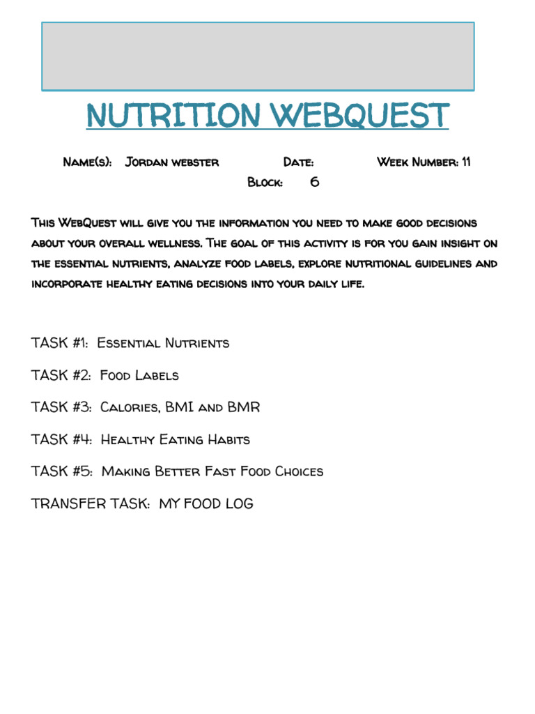 Nutrition Webquest | PDF