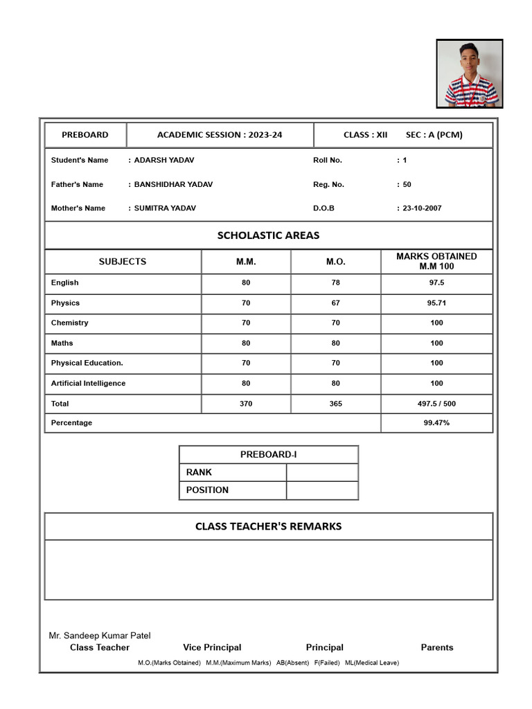 12 PCM - Report Card | PDF