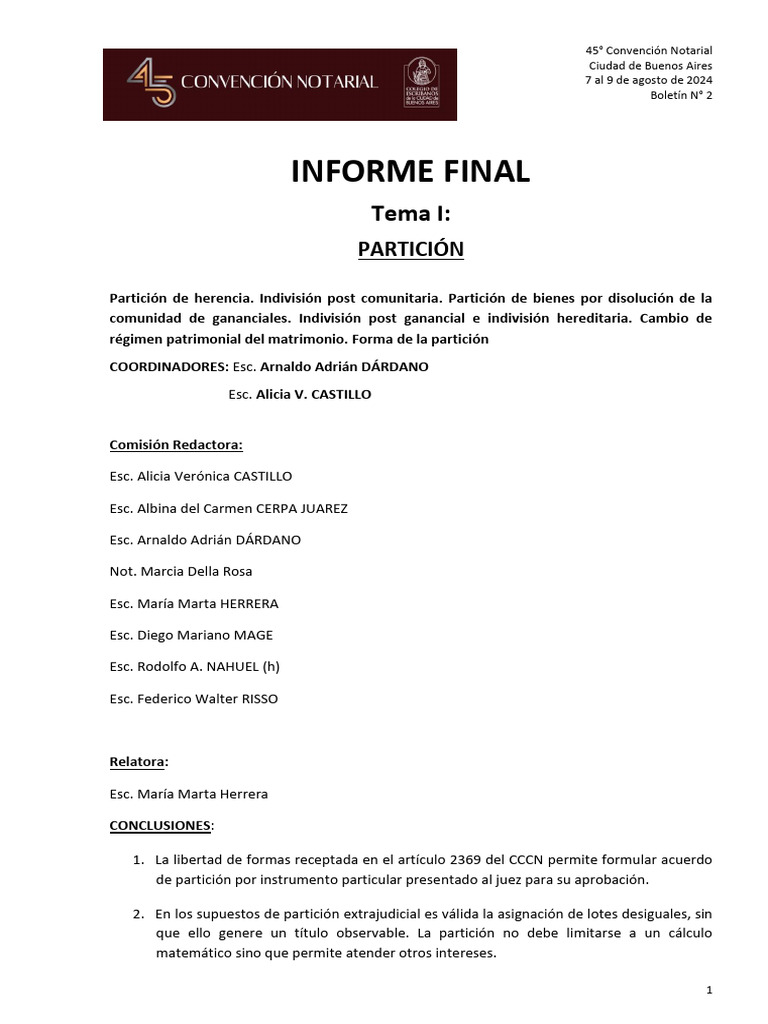 Informe Final - 45 Convencion Notarial - 2024 - Interesante | PDF