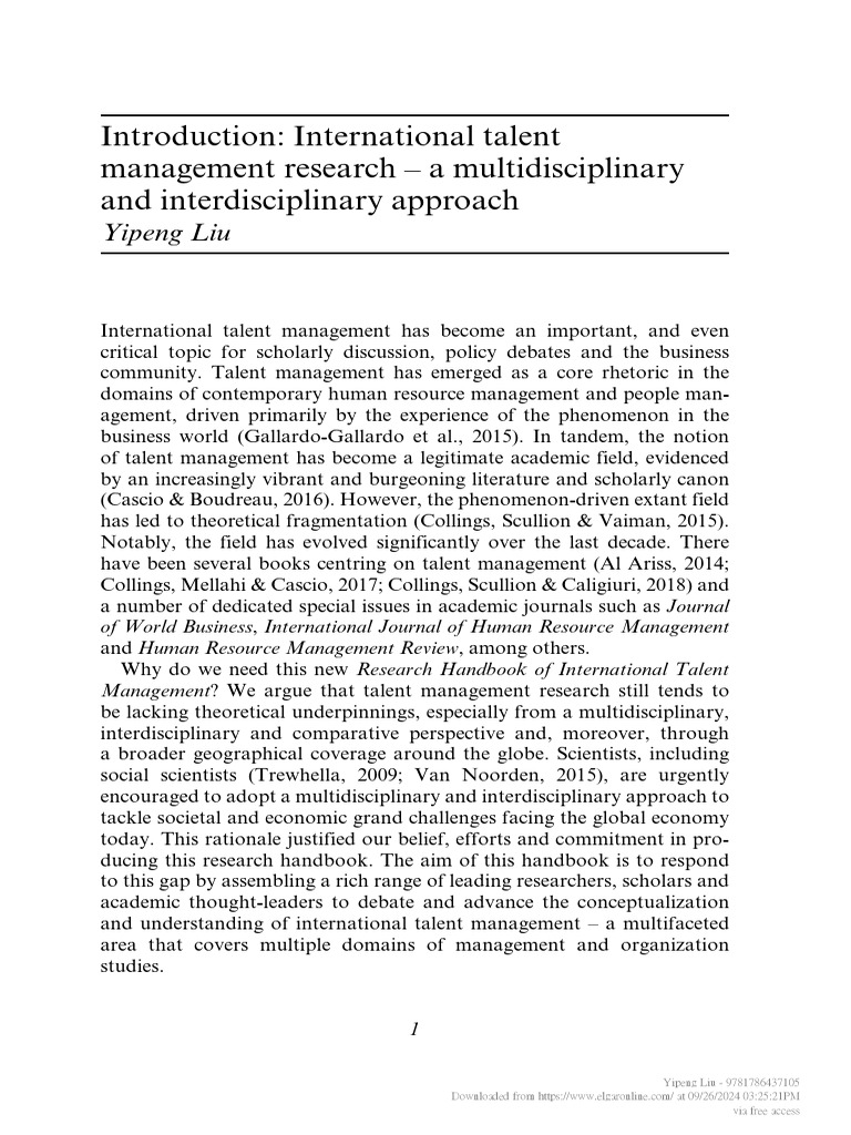 Introduction: International Talent Management Research - A Multidisciplinary and ...