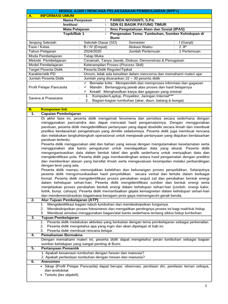 RPP Ipas KLS Iv SMS 1 | PDF