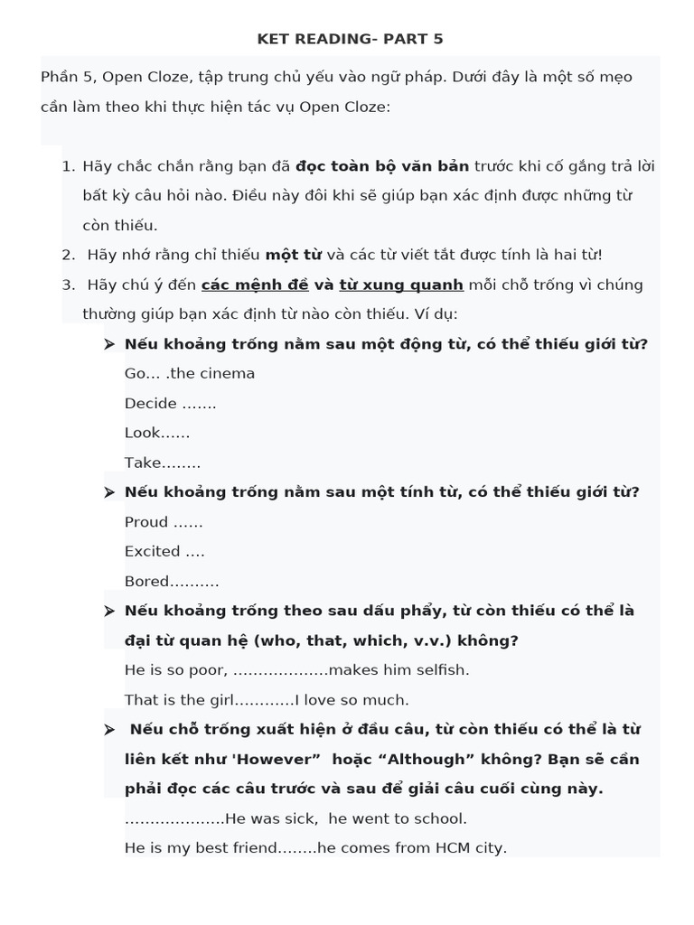 KET READING PART 5 | PDF