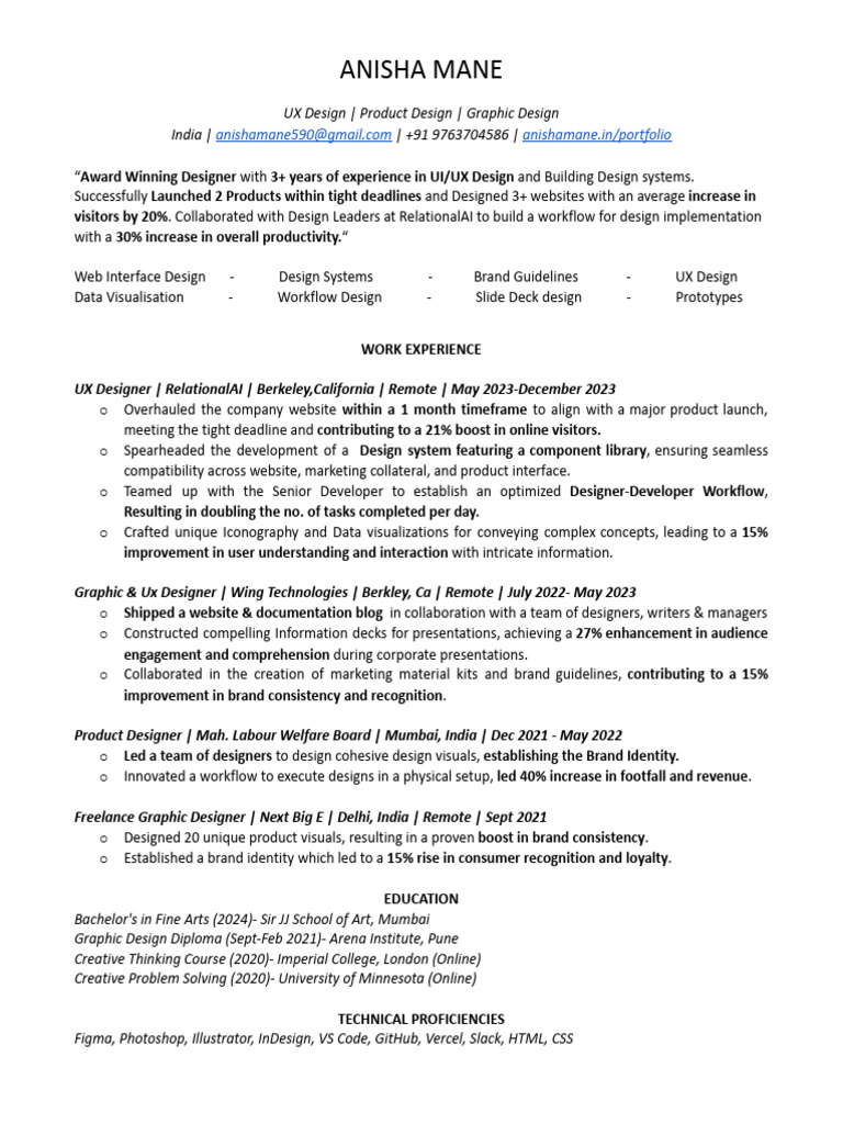 Anisha Mane Resume 2024 | PDF