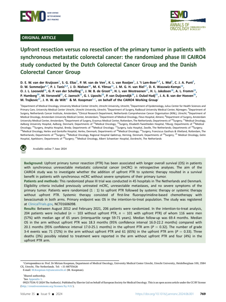 Upfront Resection Versus No Resection of The Prima | PDF