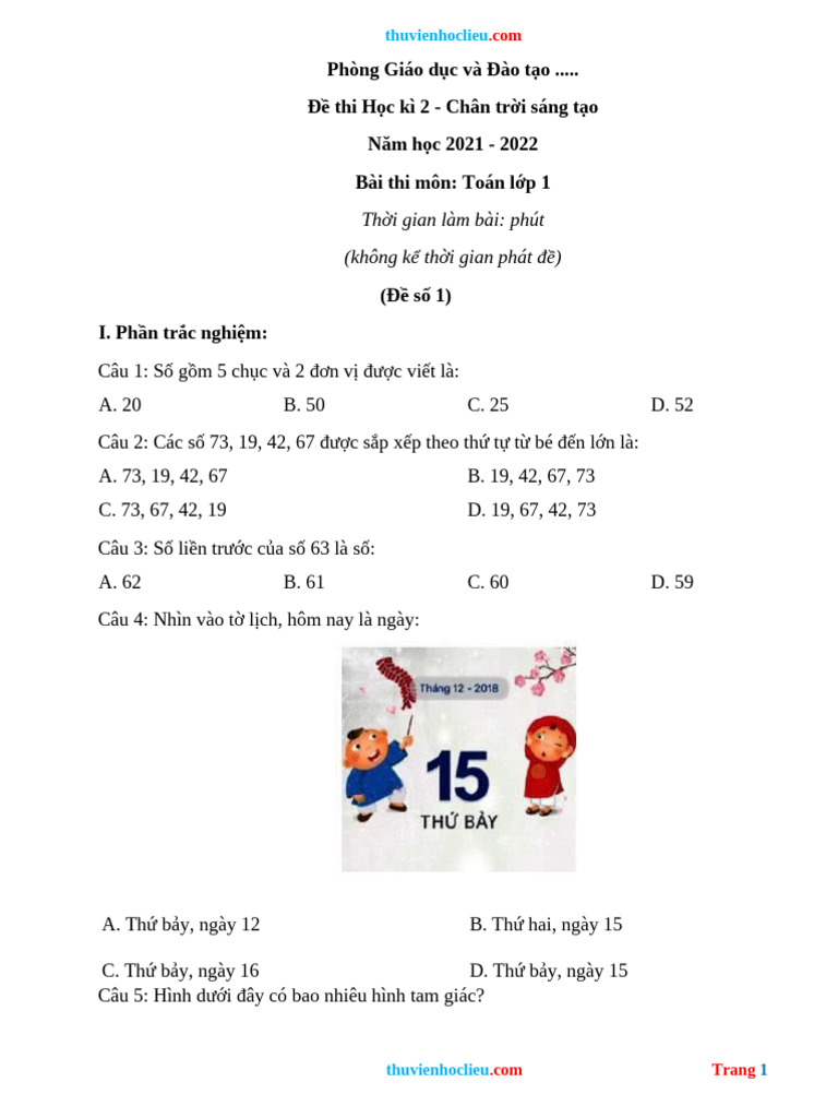 thuvienhoclieu.com-Bo-de-on-tap-HK2-Toan-1-CTCS | PDF