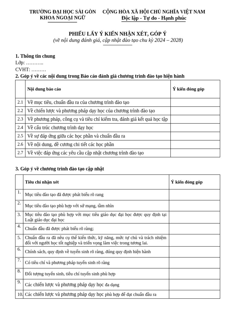 Phu Luc 3 - MauPhieuGopYCTDT - DSA 1221 | PDF