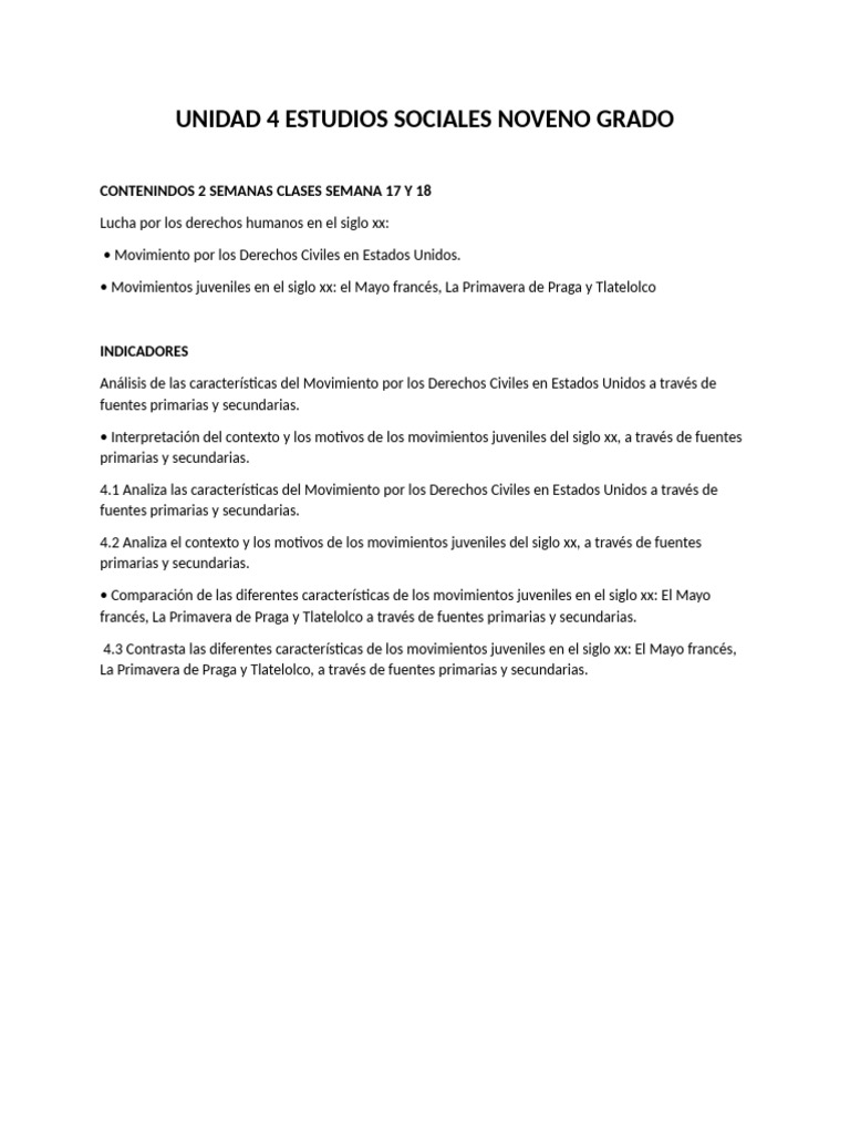 UNIDAD 4 ESTUDIOS SOCIALES NOVENO GRADO | PDF