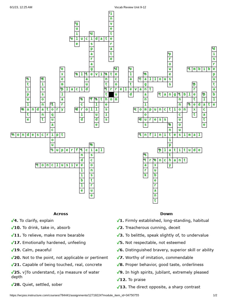 Unit 9-12 Review Crossword (5 - 30) | PDF