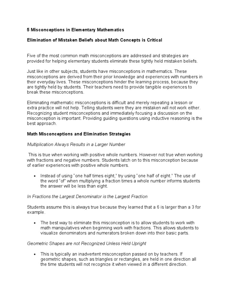 5 Misconceptions in Elementary Mathematics | PDF | Fraction ...