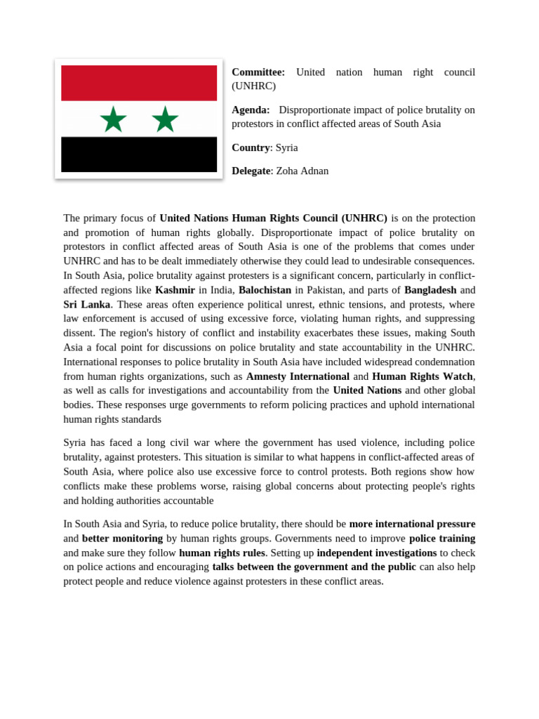UNHRC - Position Paper (Syria) | PDF