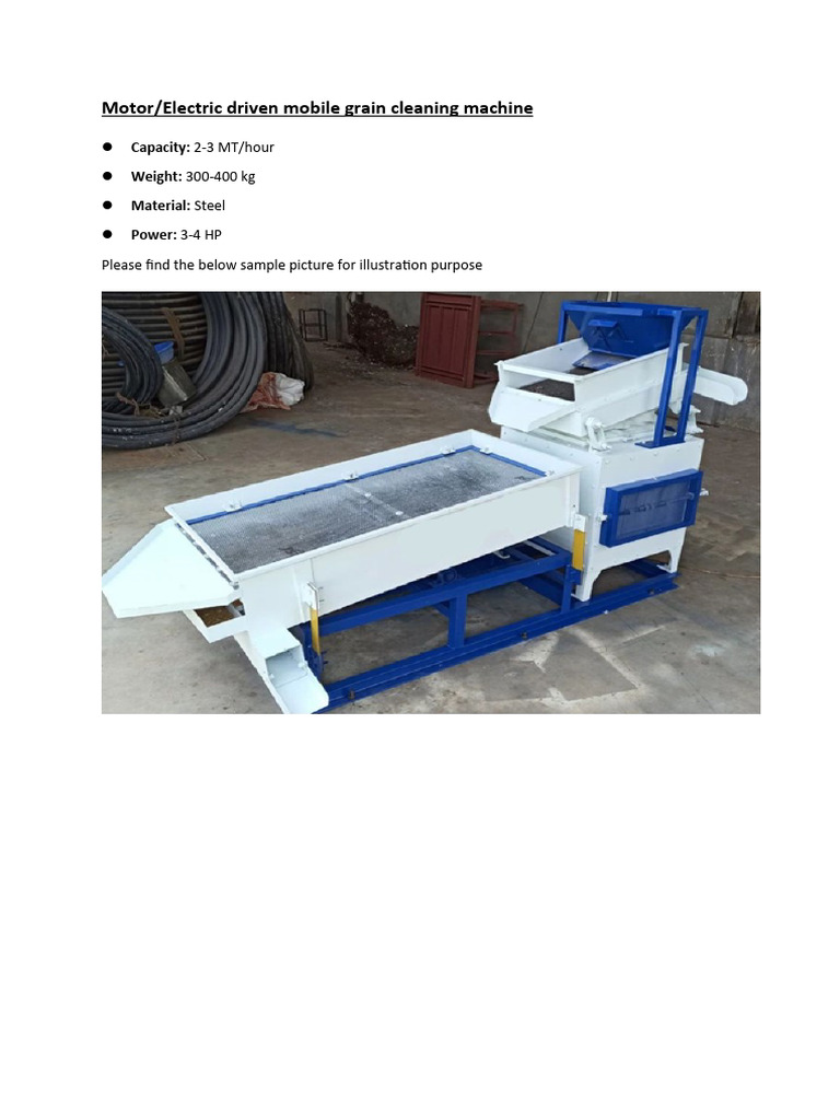 Mobile Grain Cleaning Machine Specs | PDF