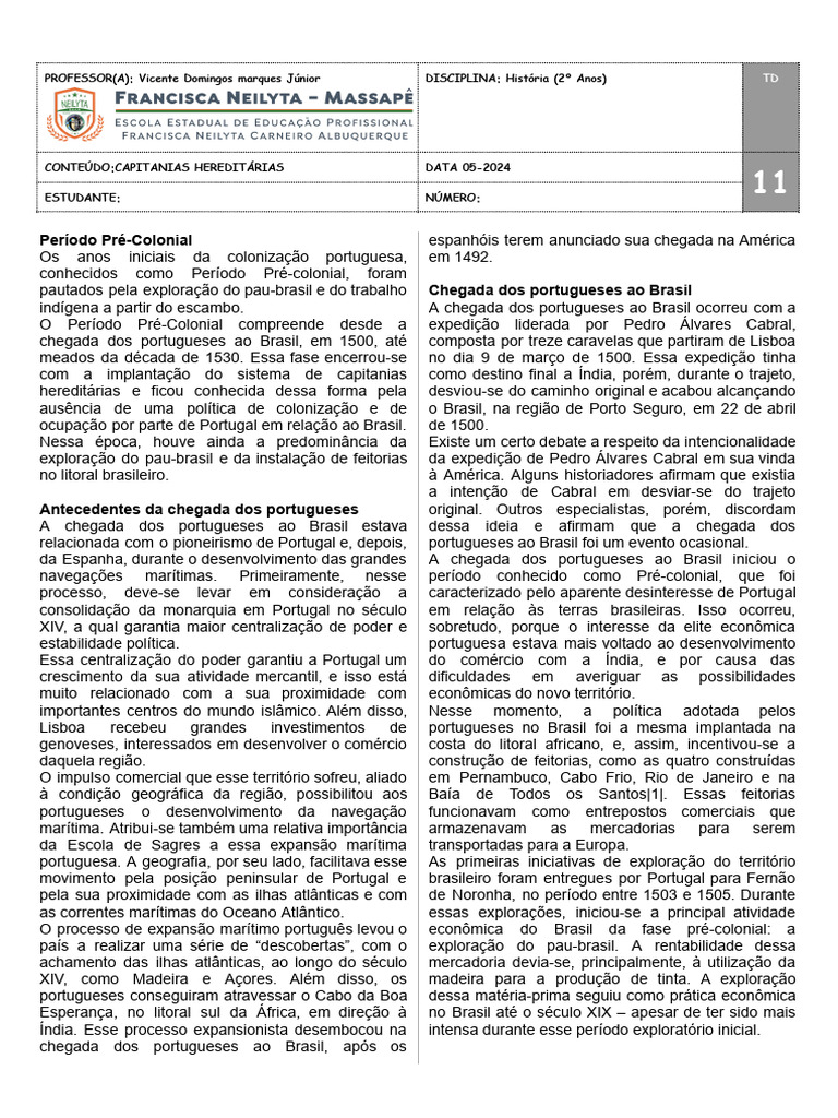 Td11-Gabarito - Capitanias Hereditárias | PDF