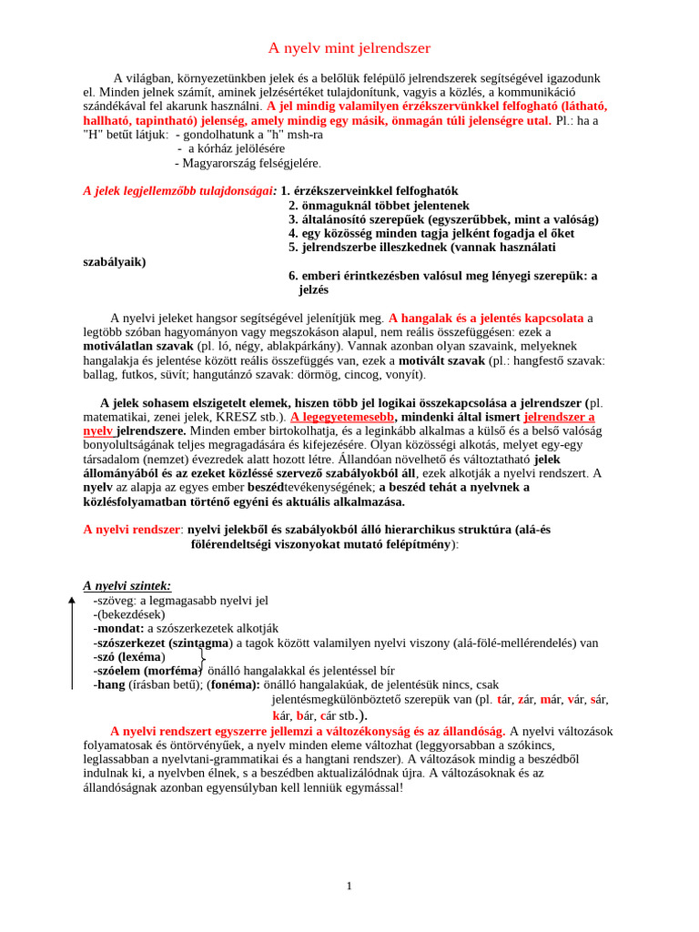A Nyelv Mint Jelrendszer | PDF