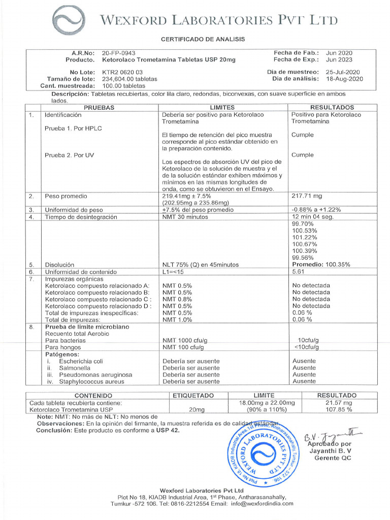 2.5.3. Certificado de Análisis de Producto Terminado | PDF