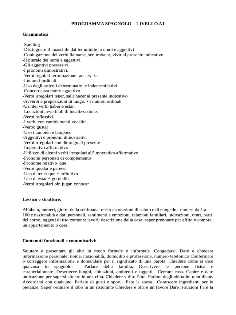 Programma Español A1 | PDF