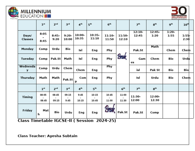 Class Timetable IG-2-6 | PDF
