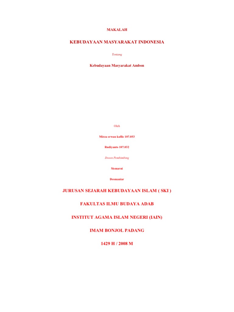 Makalah Suku Ambon | PDF | Ilmu Sosial
