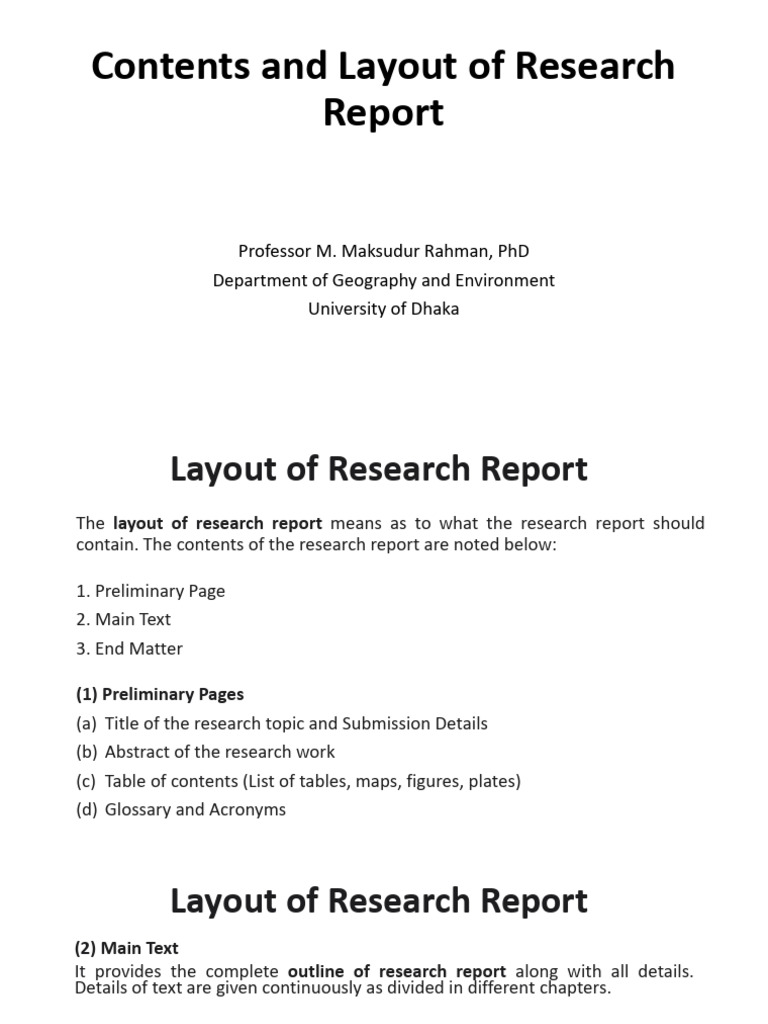 Contents and Layout of Research Report | PDF