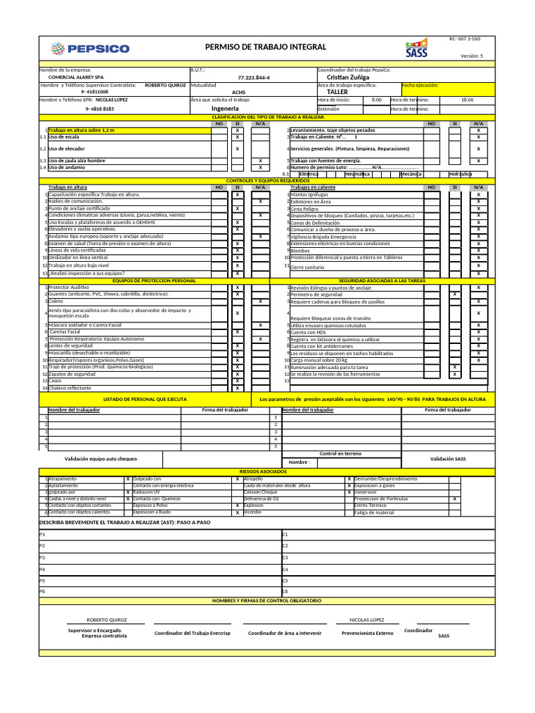 (PTI) Formato Permiso Integral (Sucursales) TALLER | PDF