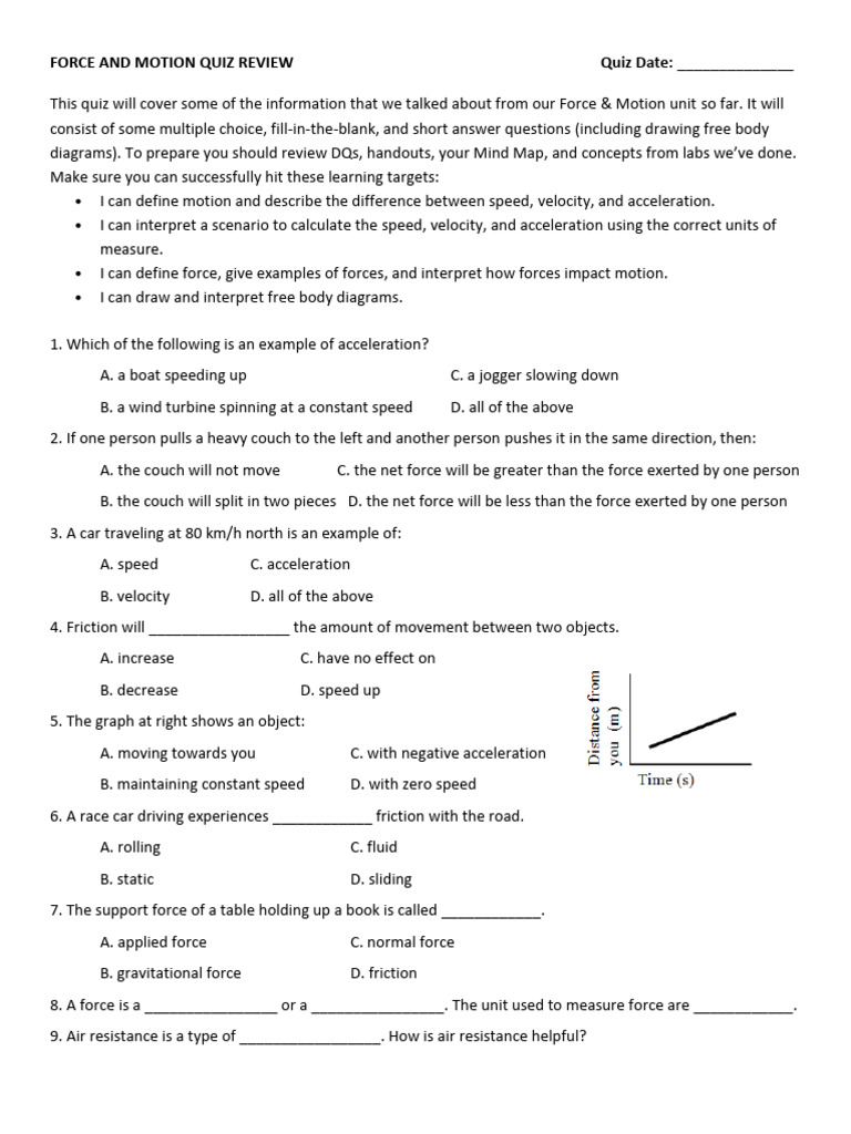 Force and Motion Quiz Review | PDF