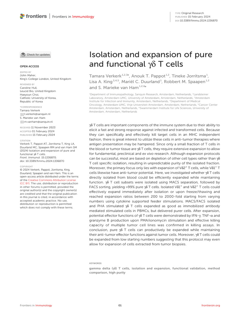 Verkerk2024 - Isoltation and Expansion of GDT Cells - Front Immunol | PDF