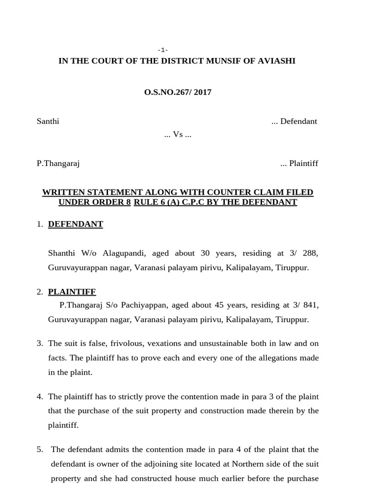 Suit Counter Claim Format | PDF