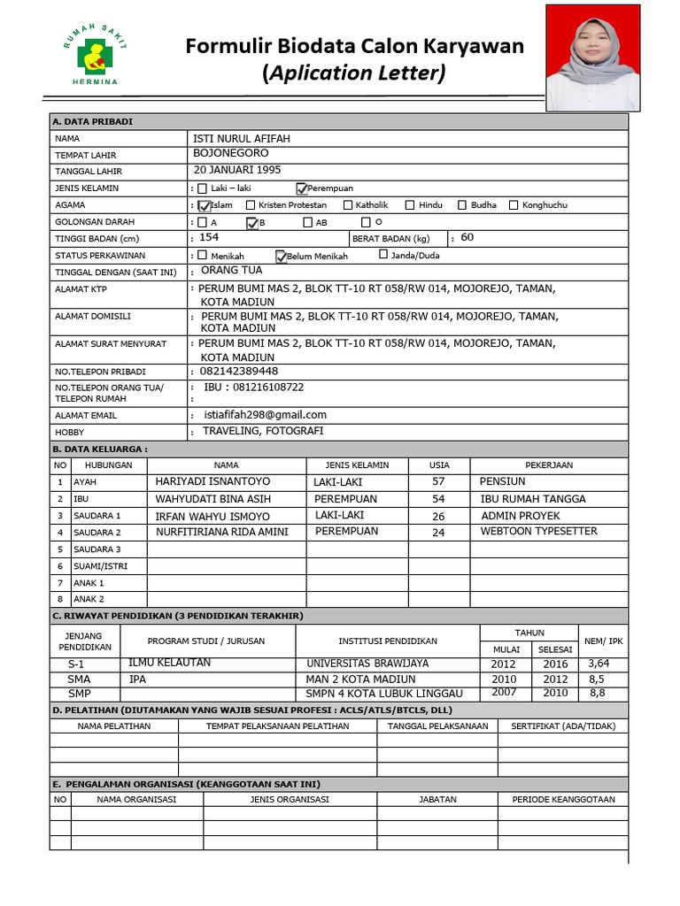 Form Biodata Calon Karyawan Pdf