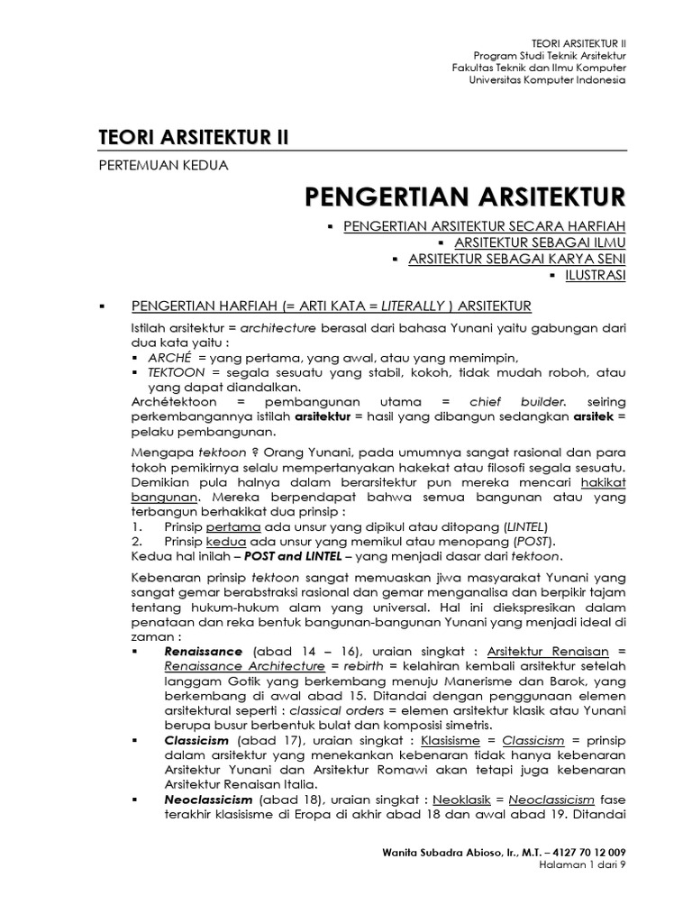 Pertemuan II Teori Arsitektur II Gazal 2016 - 2017 | PDF