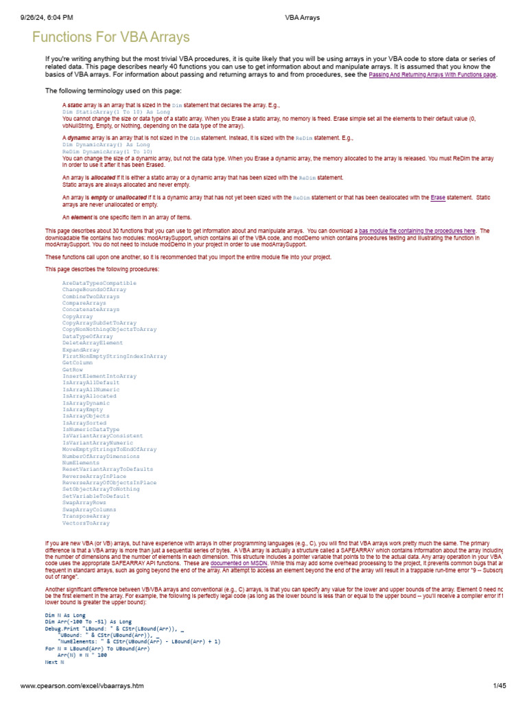 VBA Arrays Chip Pearson | PDF