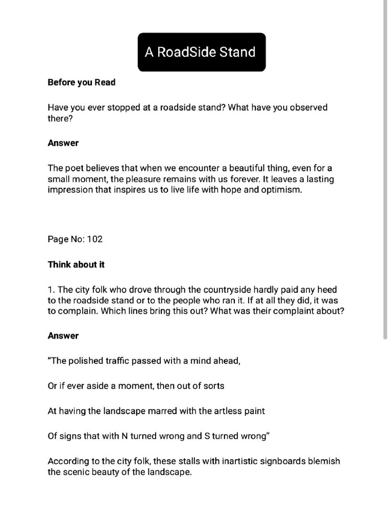 A RoadSide Stand (Notes) | PDF