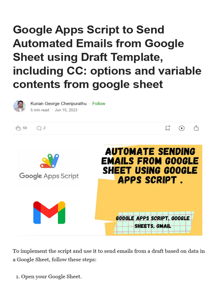Google Apps Script To Send Automated Emails From Google Sheet Using Draft Template, Including CC ...