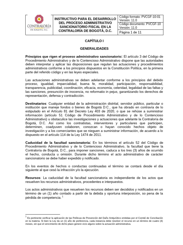 PVCGF-10-01 Instructivo para El Desarrollo Del Proceso Administrativo Sancionatorio Fiscal | PDF ...