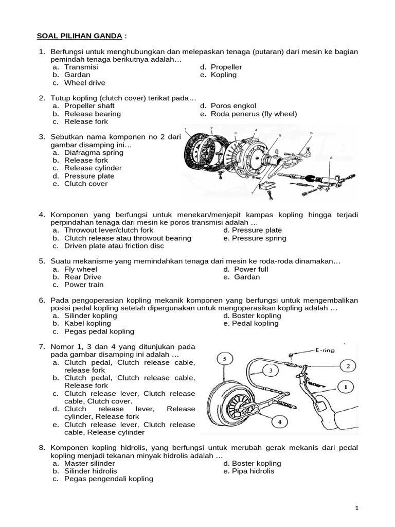 Soal Pemeliharaan Sasis Dan Sistem Pemindah Tenaga-Kelas Xi Tkro | PDF