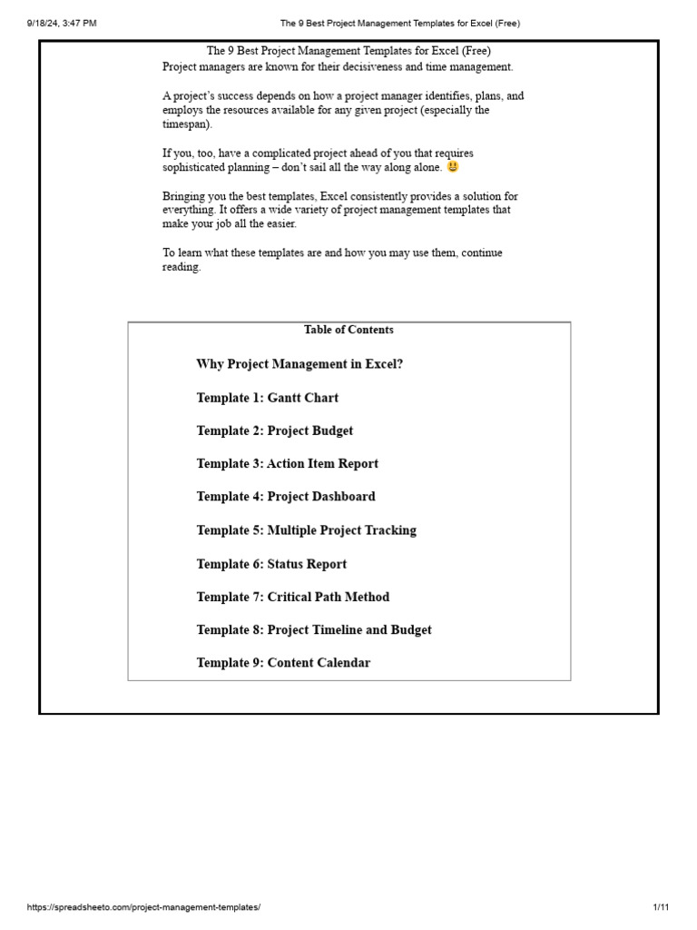 The 9 Best Project Management Templates For Excel (Free) | PDF