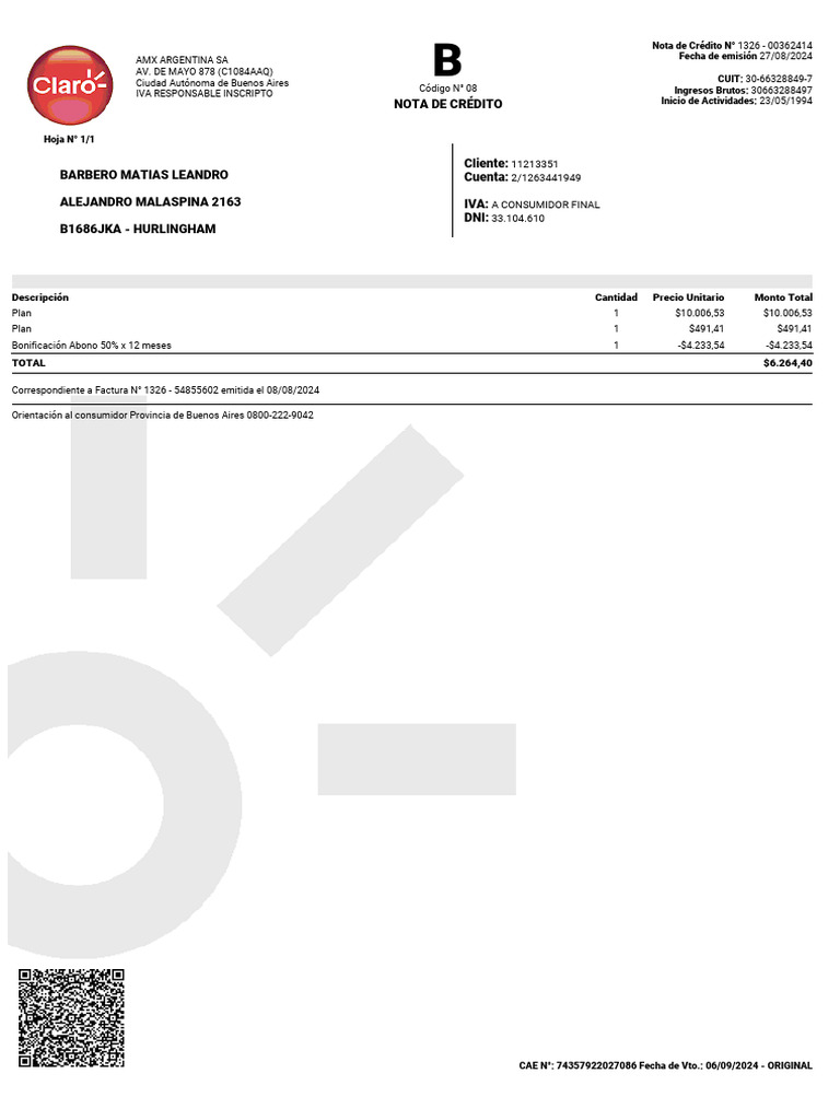 Nota de Crédito: Descripción Cantidad Precio Unitario Monto Total | PDF