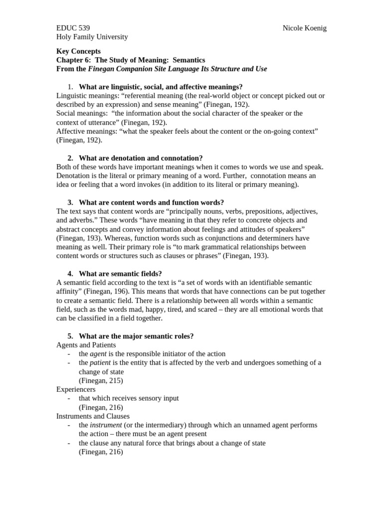 Chapter 6 The Study of Meaning - Semantics | PDF