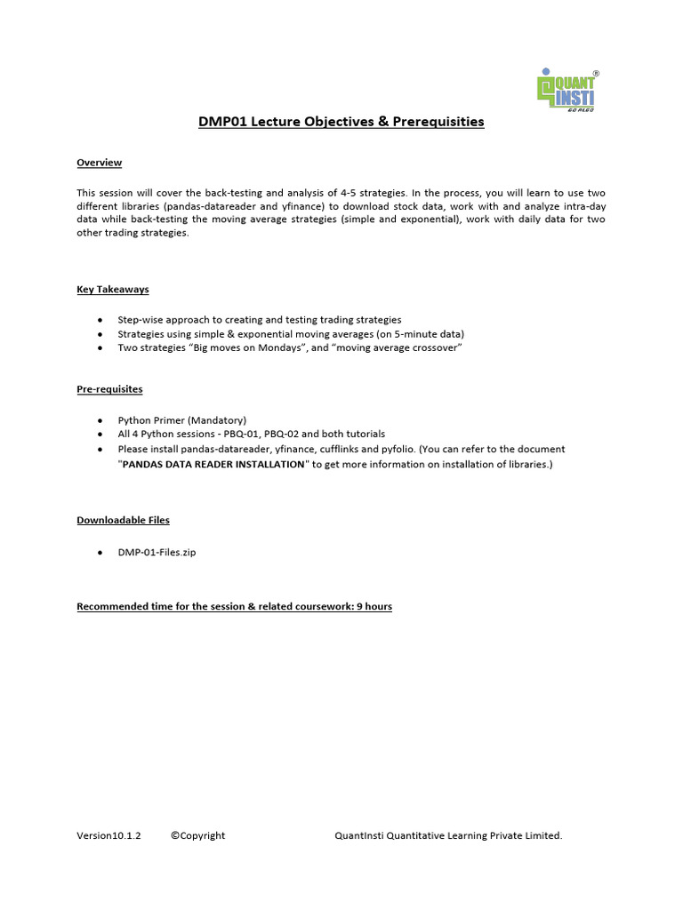 DMP01-Lecture-Objectives-Prerequisities | PDF