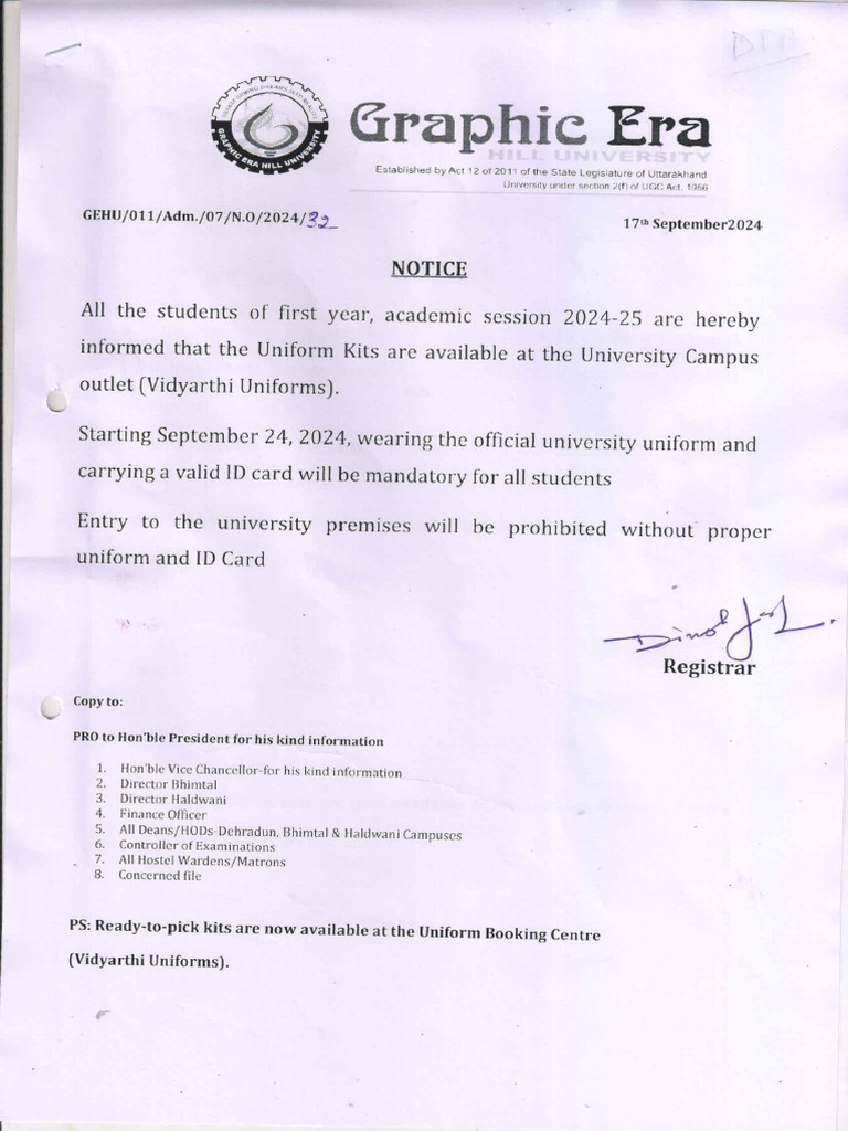 Notice No-32 Regarding University Uniform For All The First Year ...