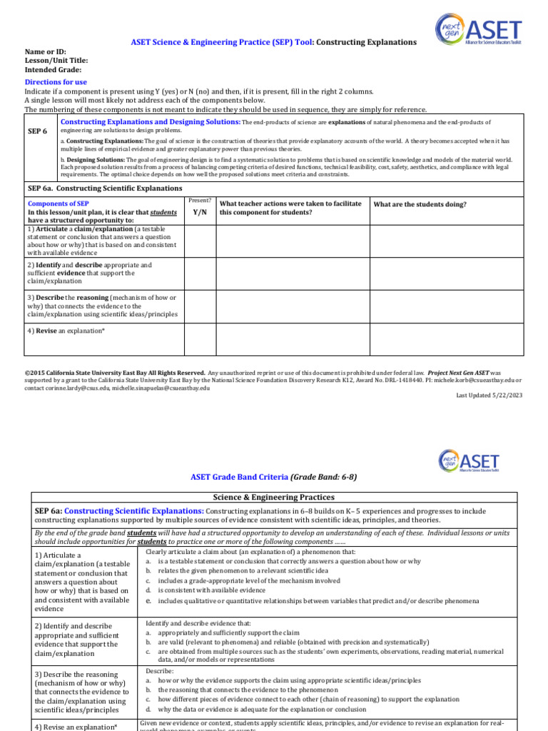 SEP6 - MS - Constructing Explanations | PDF