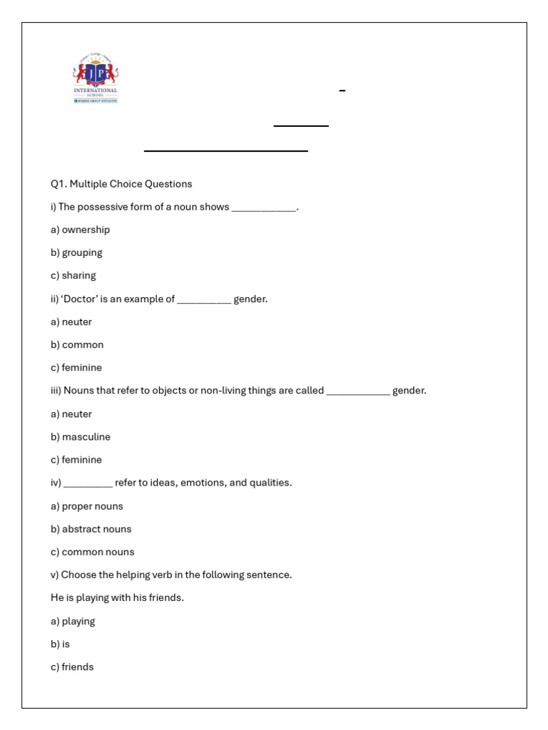 Grammar Practice Worksheet Grade IV | PDF | Grammatical Gender ...