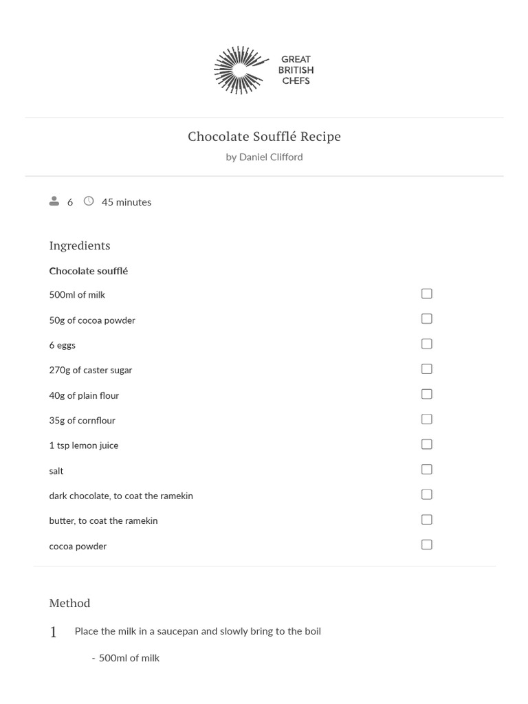 Chocolate Soufflé Recipe - Great British Chefs | PDF