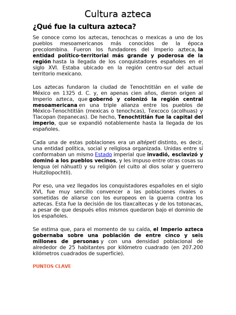 Cultura Azteca | PDF | México | Mesoamérica