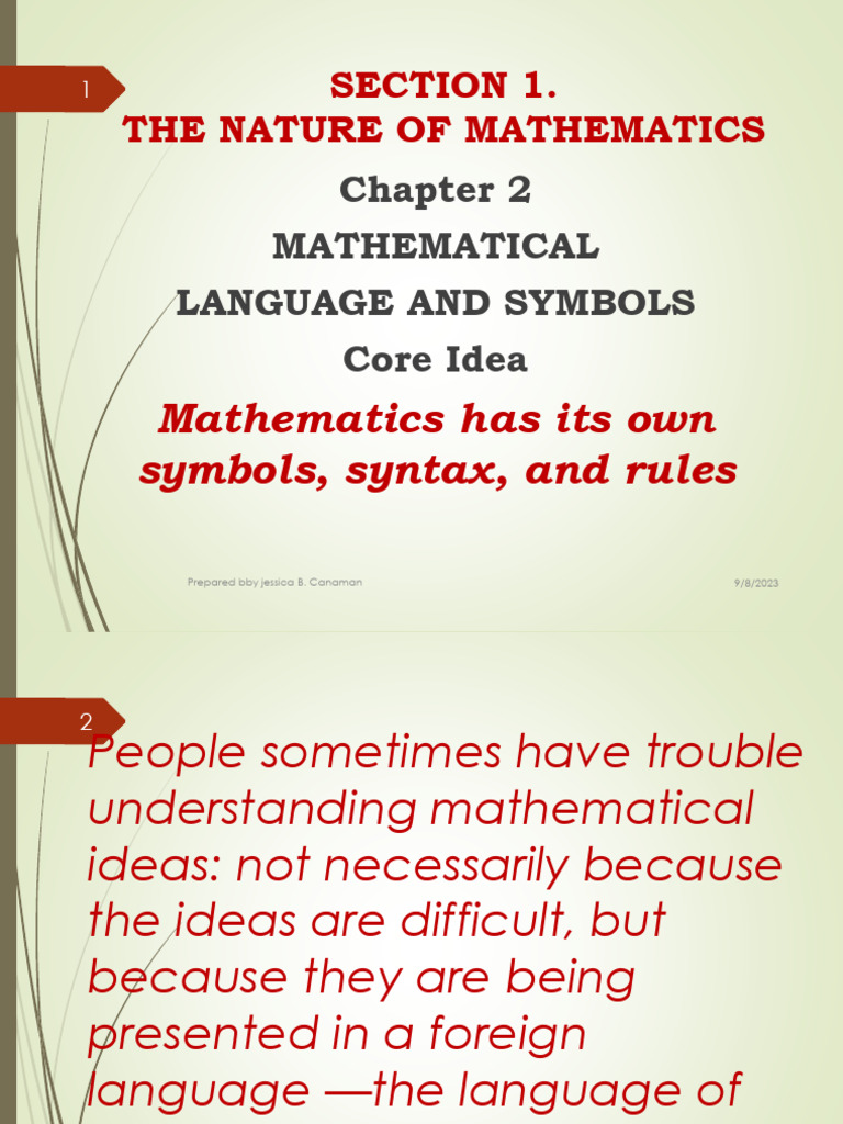 Chap 2. The Language of Mathematics 1 | PDF