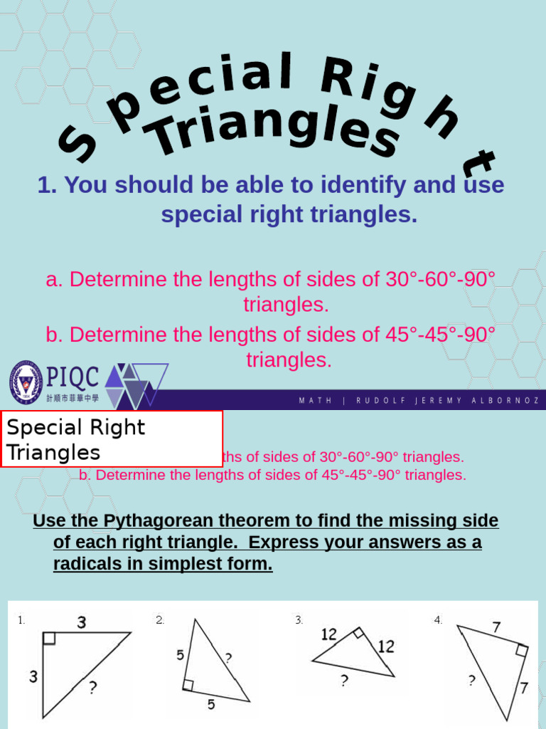 4th Quarter - Special-Right-Triangles | PDF