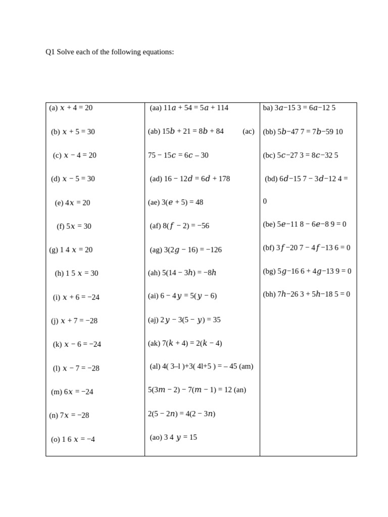 Q1 Solve Each of The Following Equations | PDF