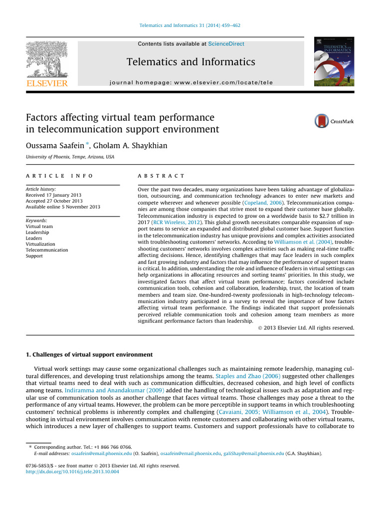 Factors Affecting Virtual Team Performance in Telecommunication Support ...